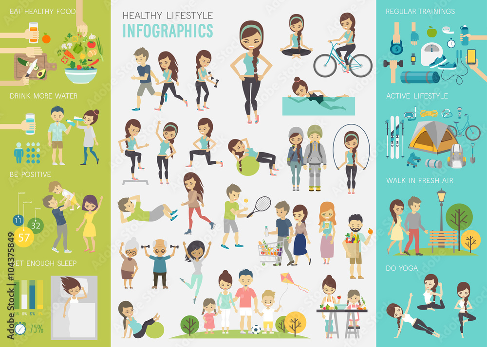 Healthy lifestyle infographic set with charts and other elements. Stock ...