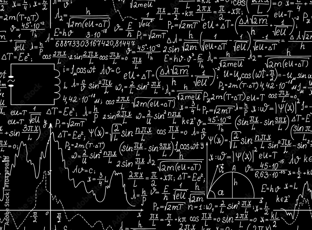 Physical vector seamless pattern with plots, formulas and calculations ...