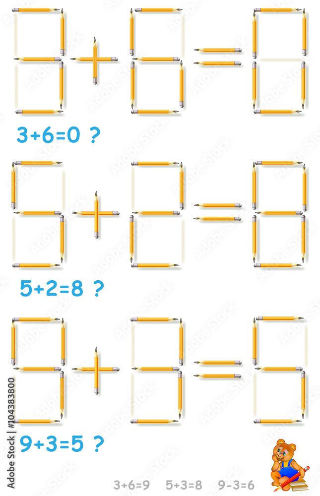 Logic puzzle. In each task move 1 pencil to make the equations correct ...
