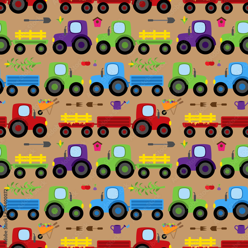 Seamless, Tileable Vector Tractor or Farm Themed Background Stock ...
