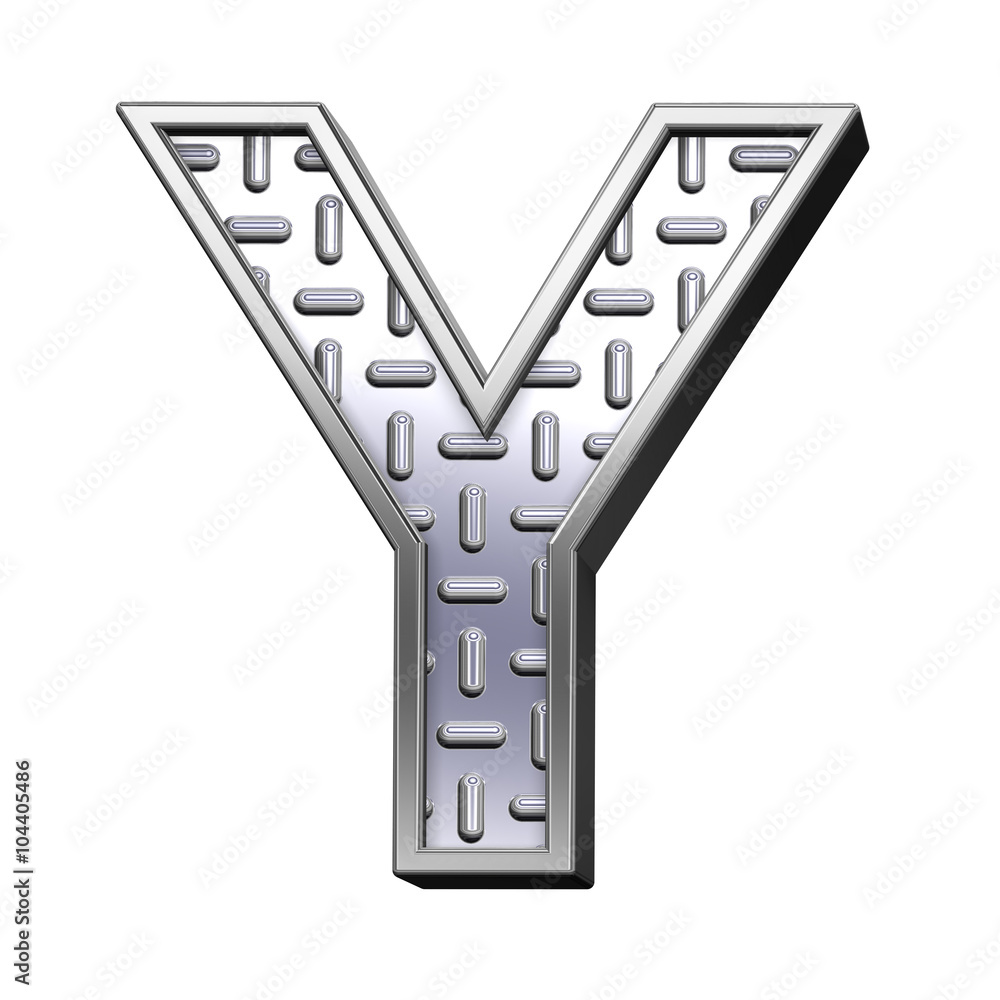 One letter from steel tread plate alphabet set, isolated on white ...