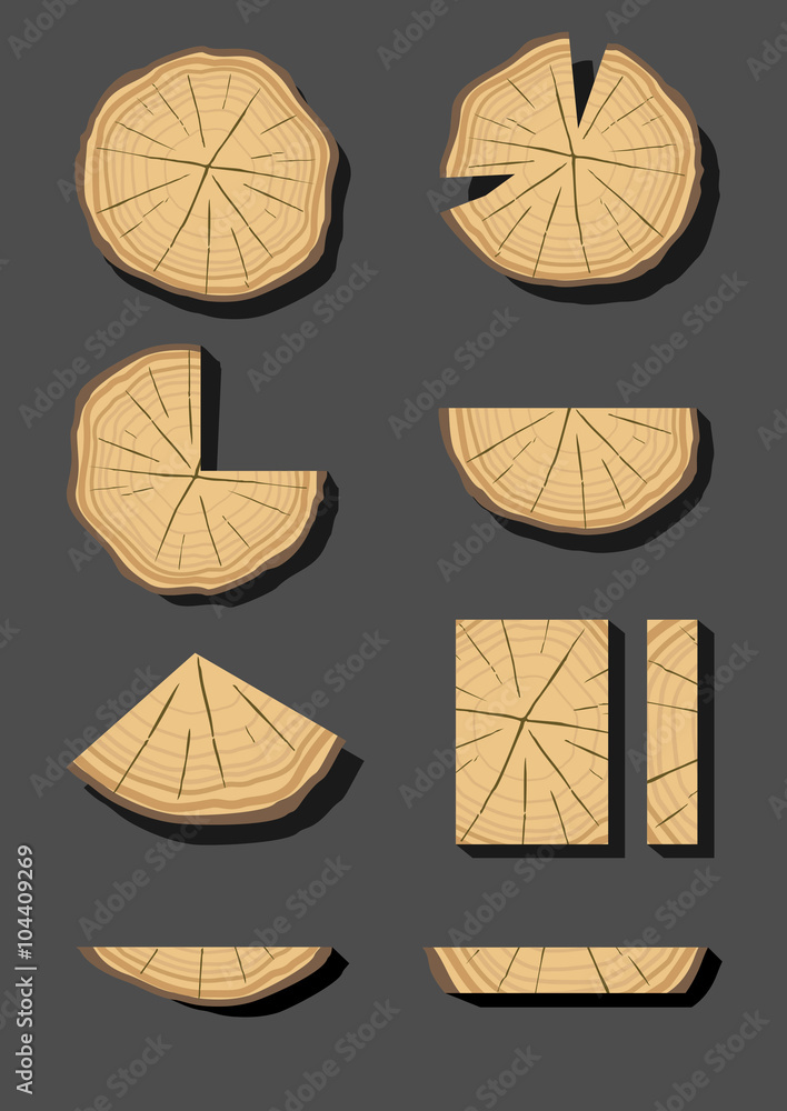 Set of different sections of wood, timber beams and planks in vector ...