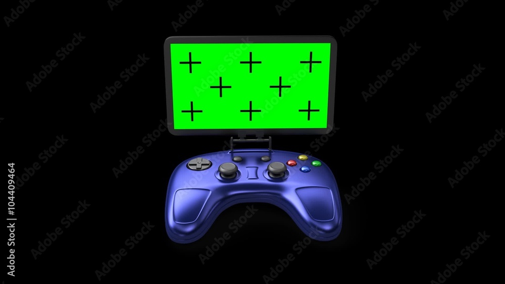 Gamepad with empty green screen on transparent background.PNG+Alpha ...
