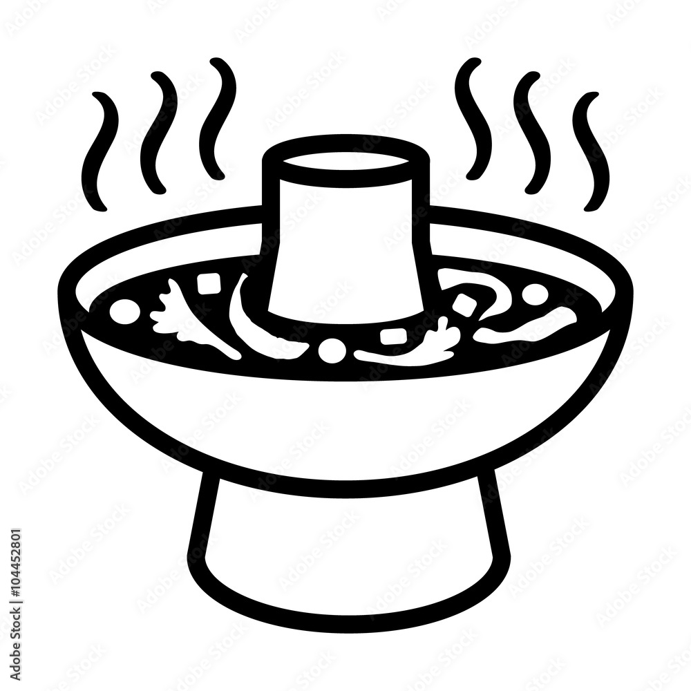 Asian hotpot / hot pot or steamboat line art icon for food apps and ...