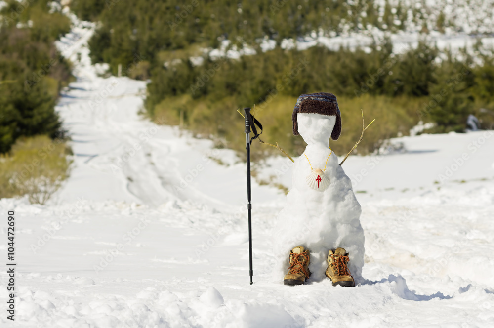 Snowman pilgrim in way of st james to Compostela , Piedrafita village ...