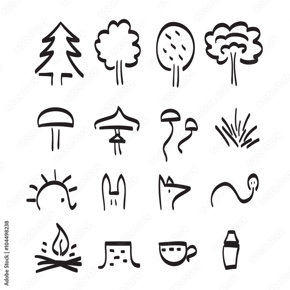 Forest items vector black line art set Stock Vector | Adobe Stock