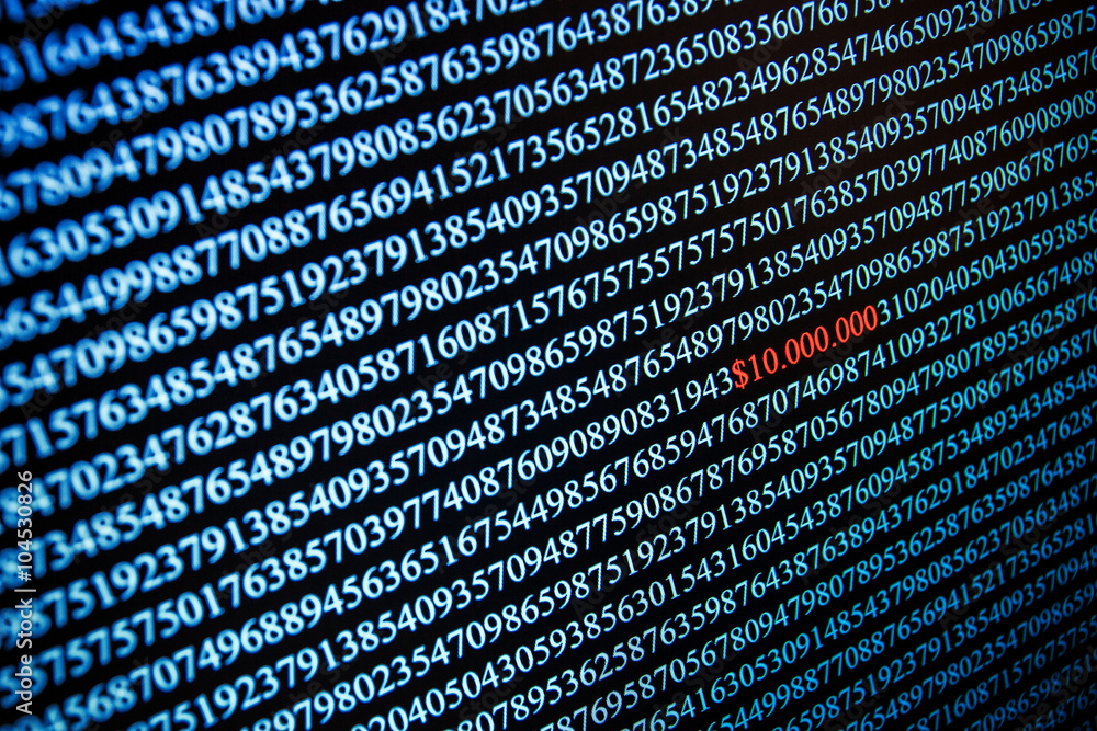 Numbers on computer screen. Macro photography with visible pixels and ...