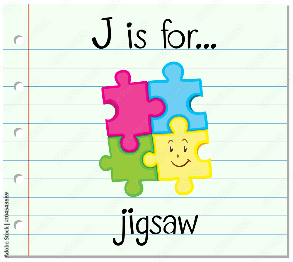Flashcard letter J is for jigsaw Stock Vector | Adobe Stock
