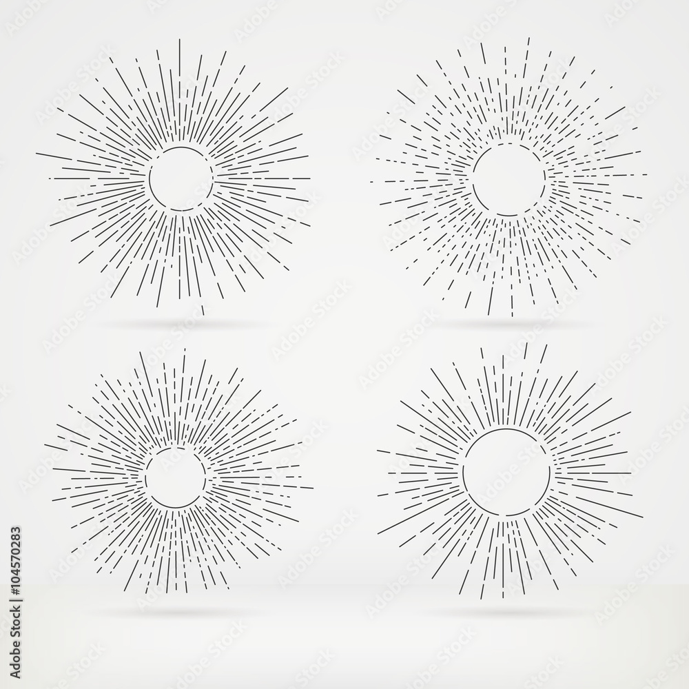 Linear drawing of rays of the sun in Hand Drawing style. Graphic ...