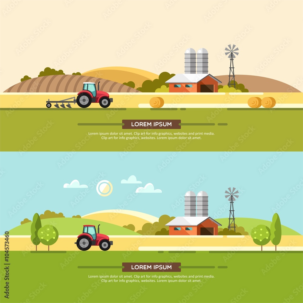 Agriculture and Farming. Agribusiness. Rural landscape. Design elements ...