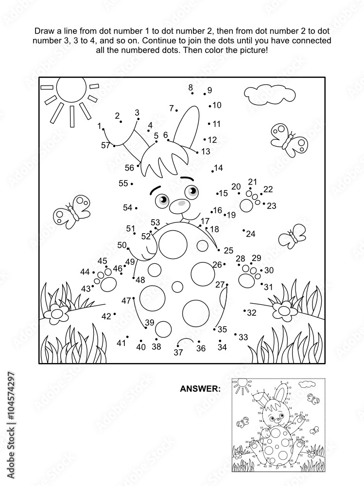 Easter themed connect the dots picture puzzle and coloring page with ...