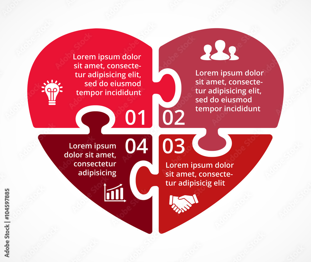 Vector heart circle puzzle infographic. Template for love cycle diagram ...