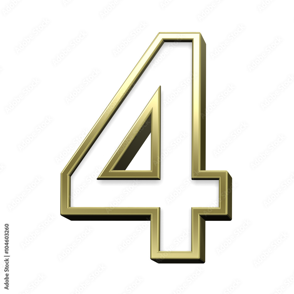 One digit from white with gold shiny frame alphabet set, isolated on ...