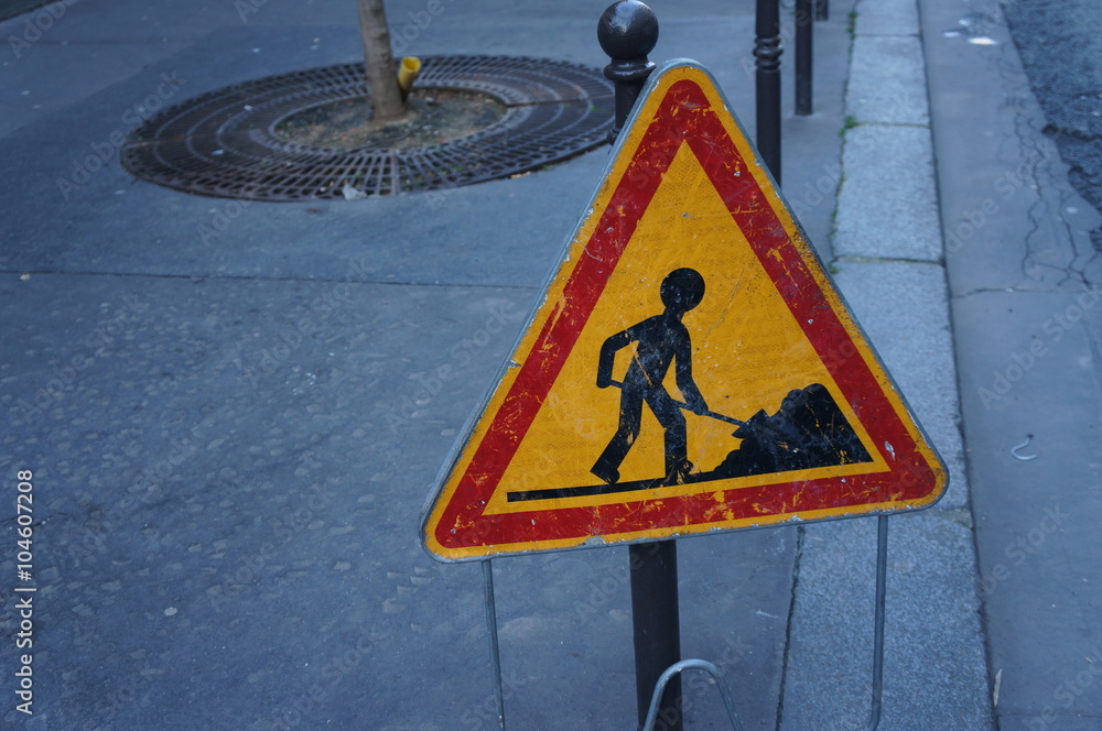 Panneau attention travaux Stock Photo | Adobe Stock