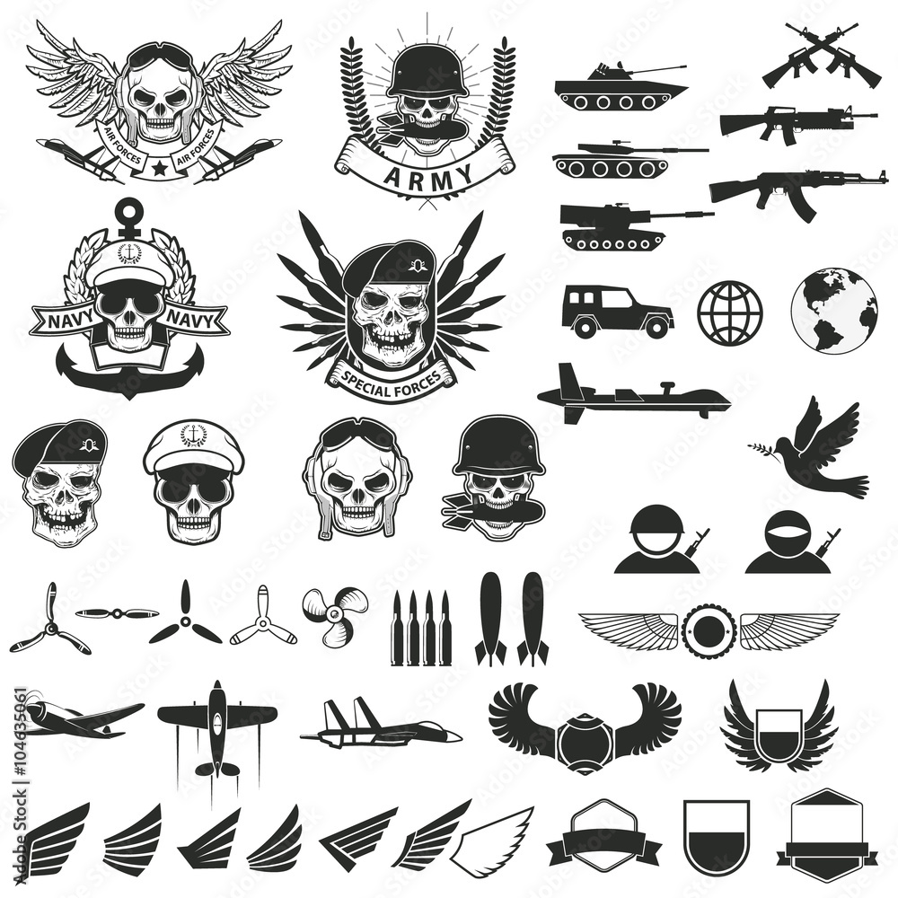 Set of military labels, badges, emblems and design elements. Stock ...