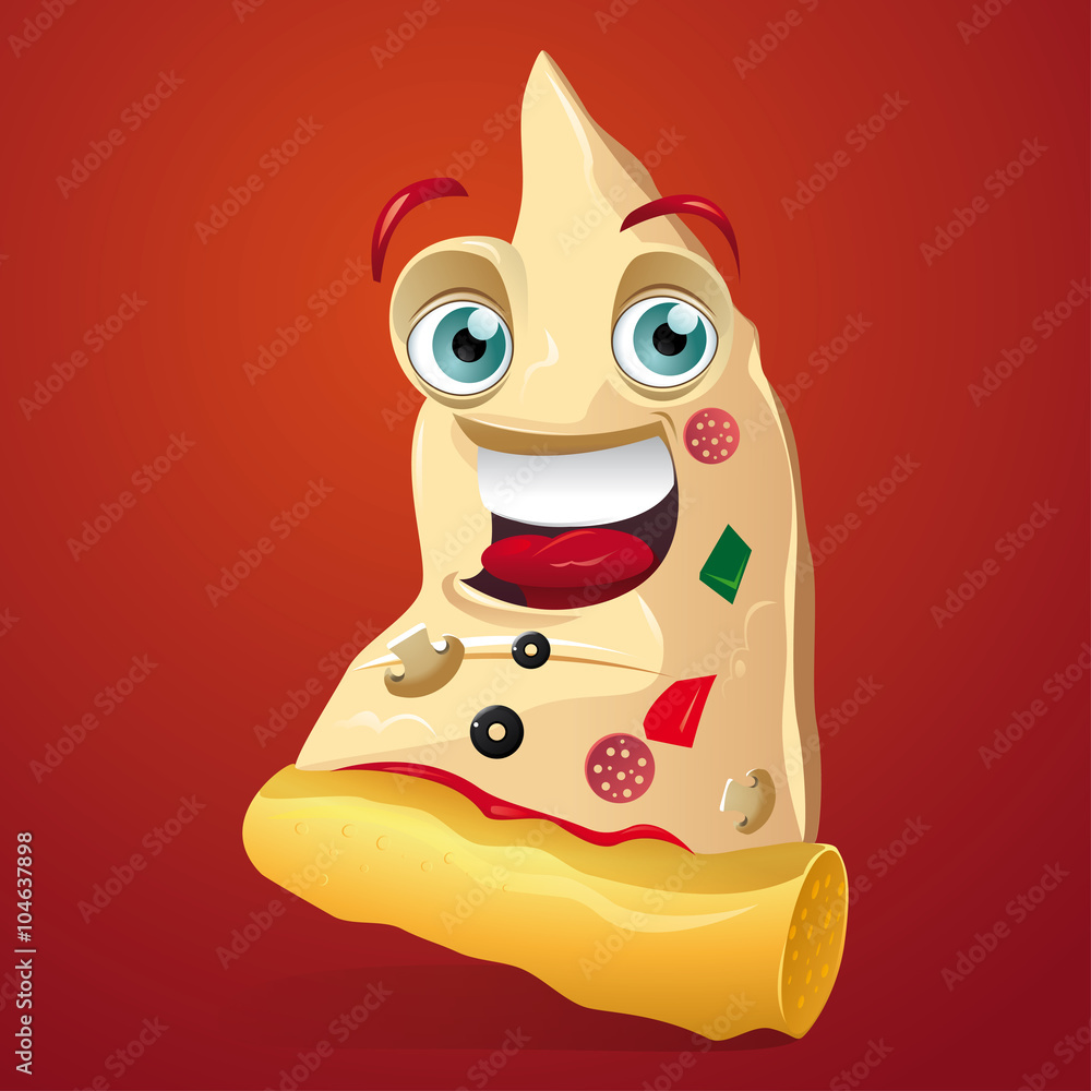 Pizza slice cartoon mascot illustration Stock Vector | Adobe Stock
