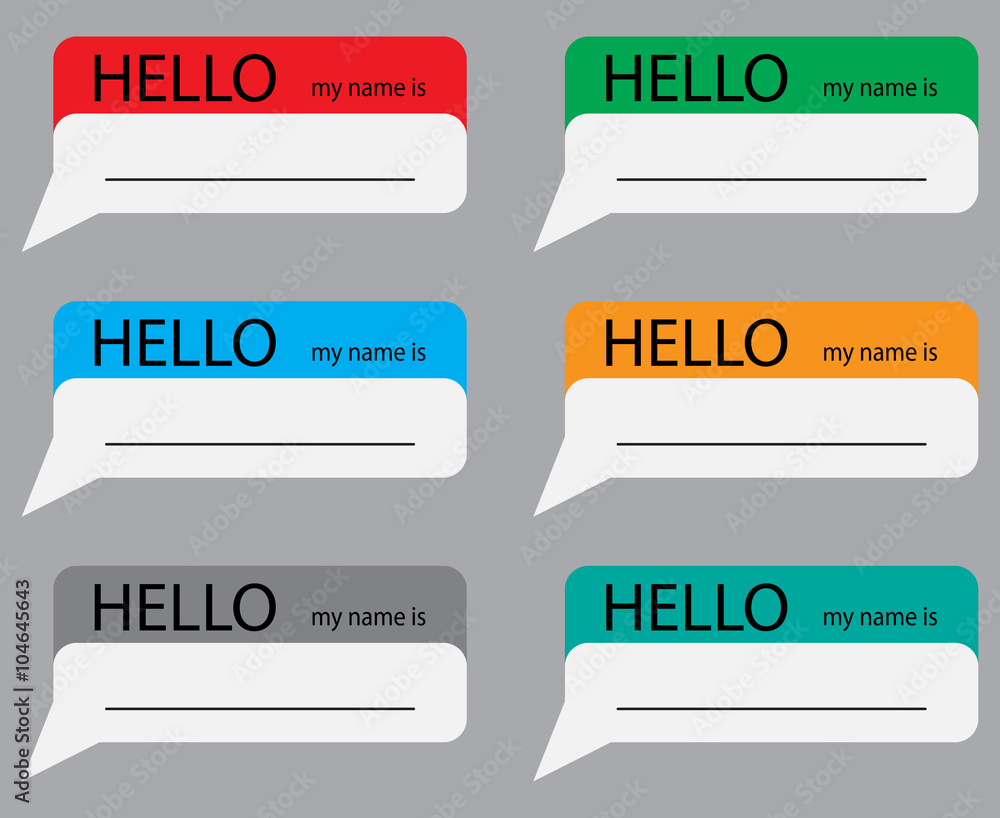 Hello my name is sticker set color Stock Vector | Adobe Stock
