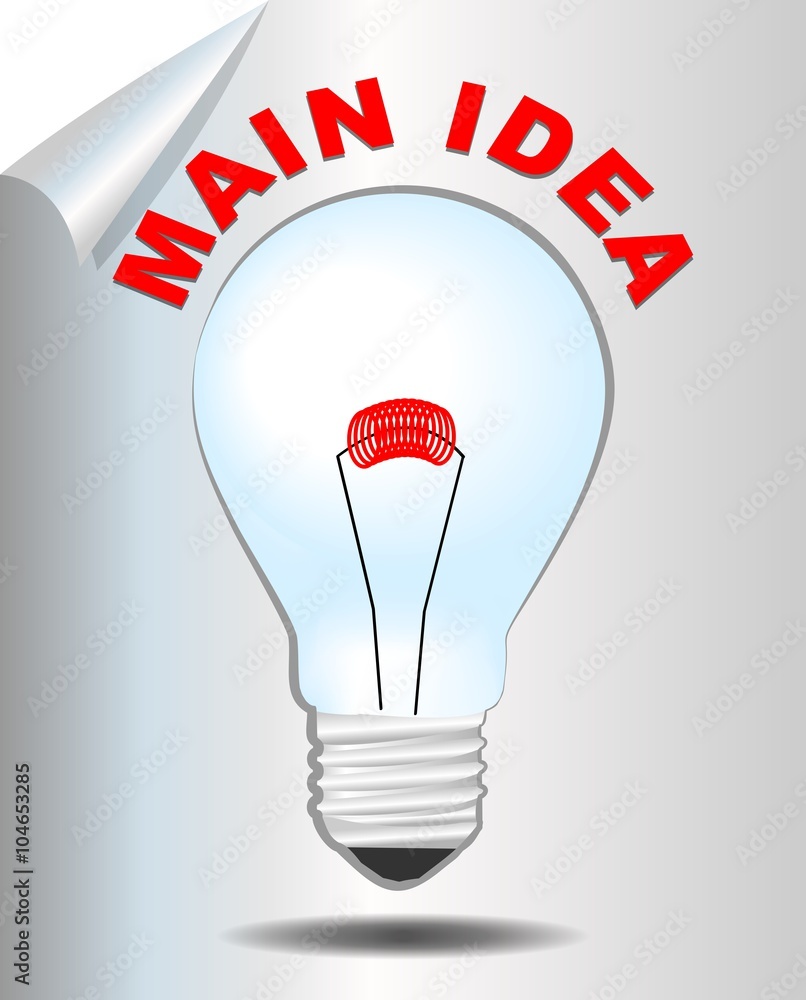 Main idea inscription above bulb, presentation slide for motivation ...