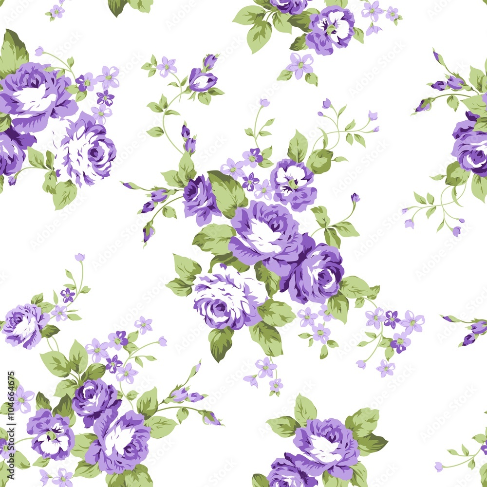 Purple Flowers Seamless Pattern Stock Vector | Adobe Stock