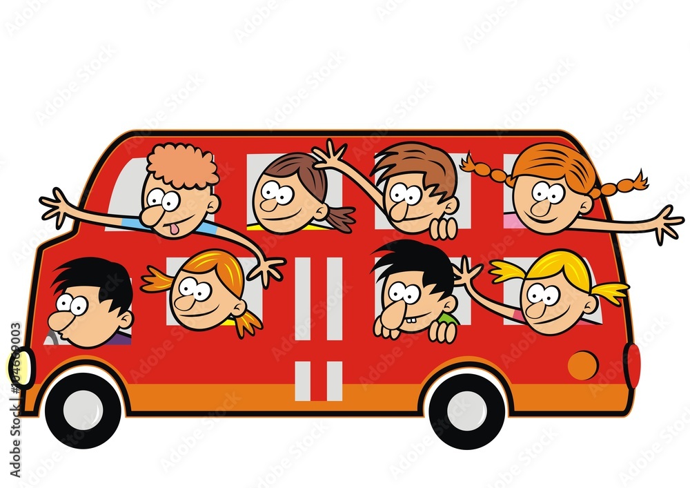 Bus and funny kids. Children travelling. Stock Vector | Adobe Stock
