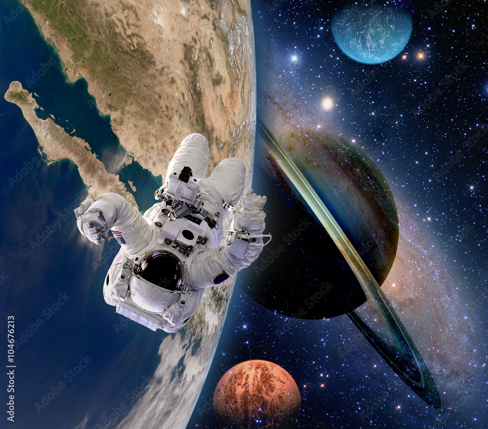 Universe Galaxy Planets Astronaut Walking
