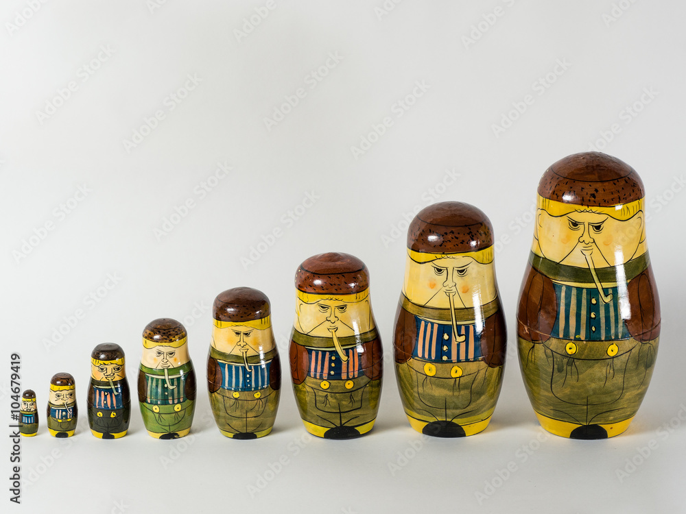 Russian doll, increasing in size from left to right, showing growth ...