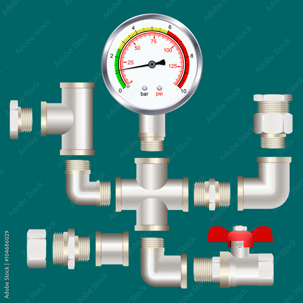 realistic plumbing fittings. Vector illustration. Stock Vector | Adobe ...