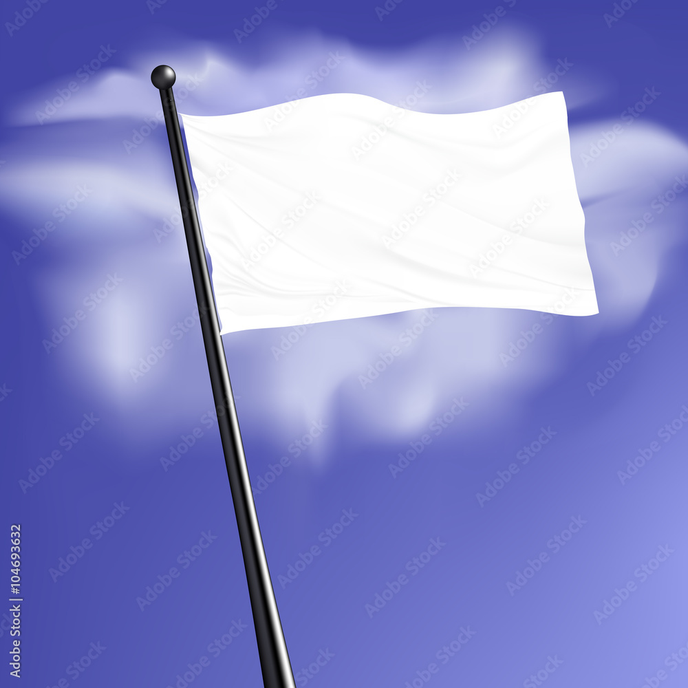 White Blank Vector Flag with steel pole isolated on cloud design ...