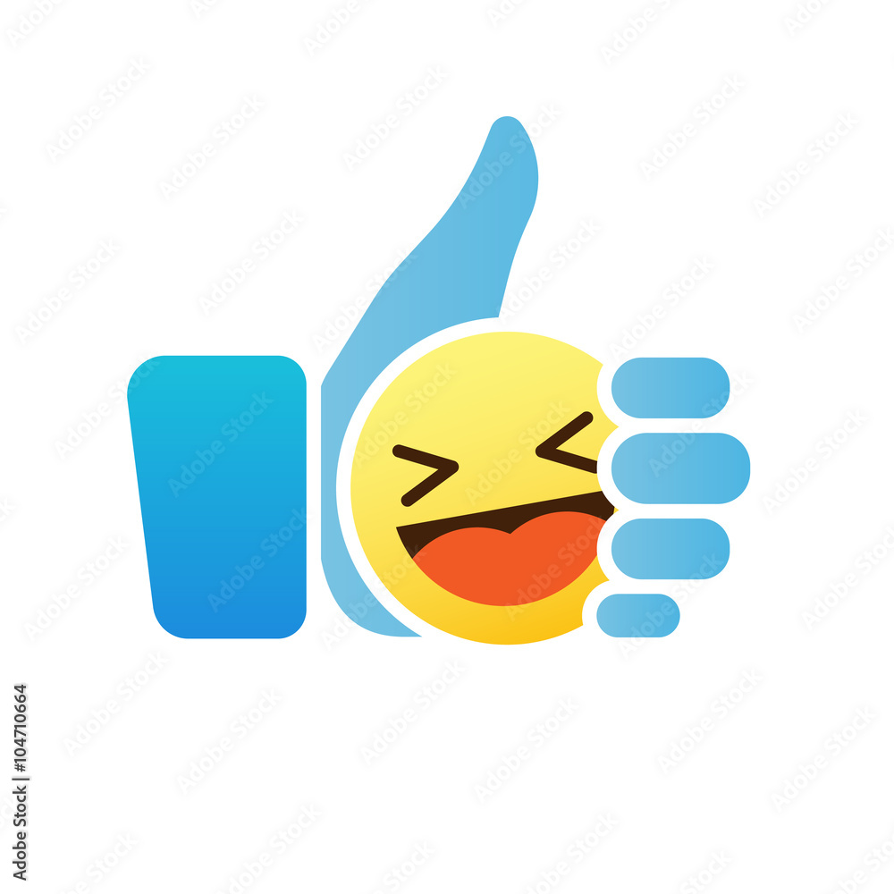 Thumb up emoticon, like icon with smiley emoji Stock Vector | Adobe Stock