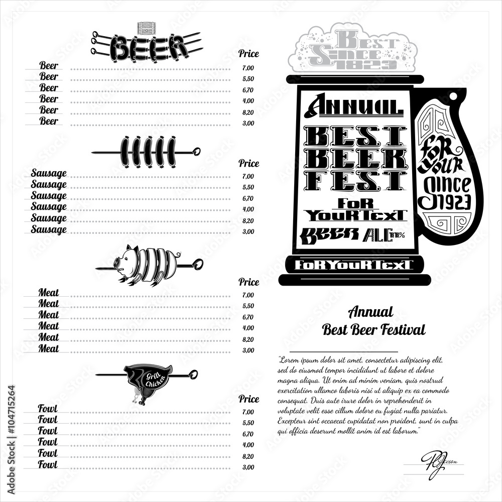 Annual Best festival lettering on mug silhouette. Bar menu background ...