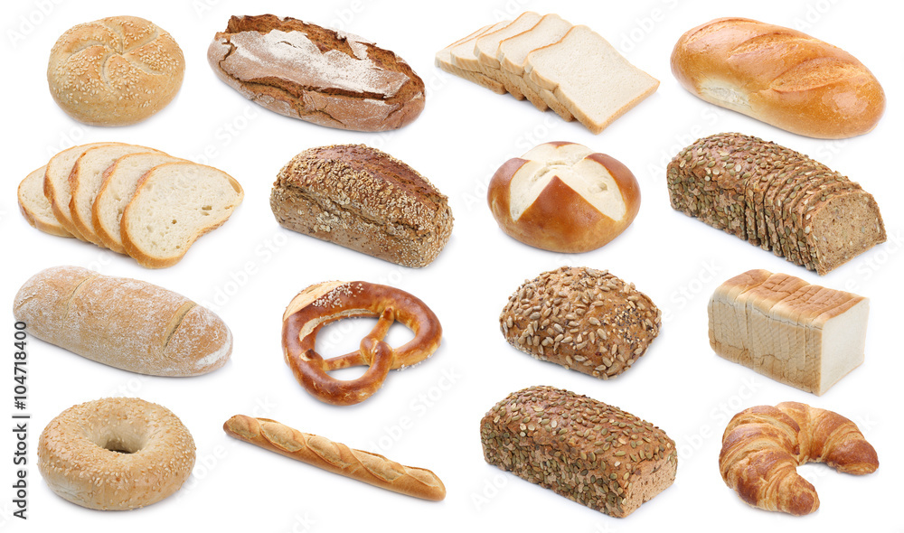 Sammlung verschiedene Sorten Brot Brote Backwaren Brötchen Frei Stock ...