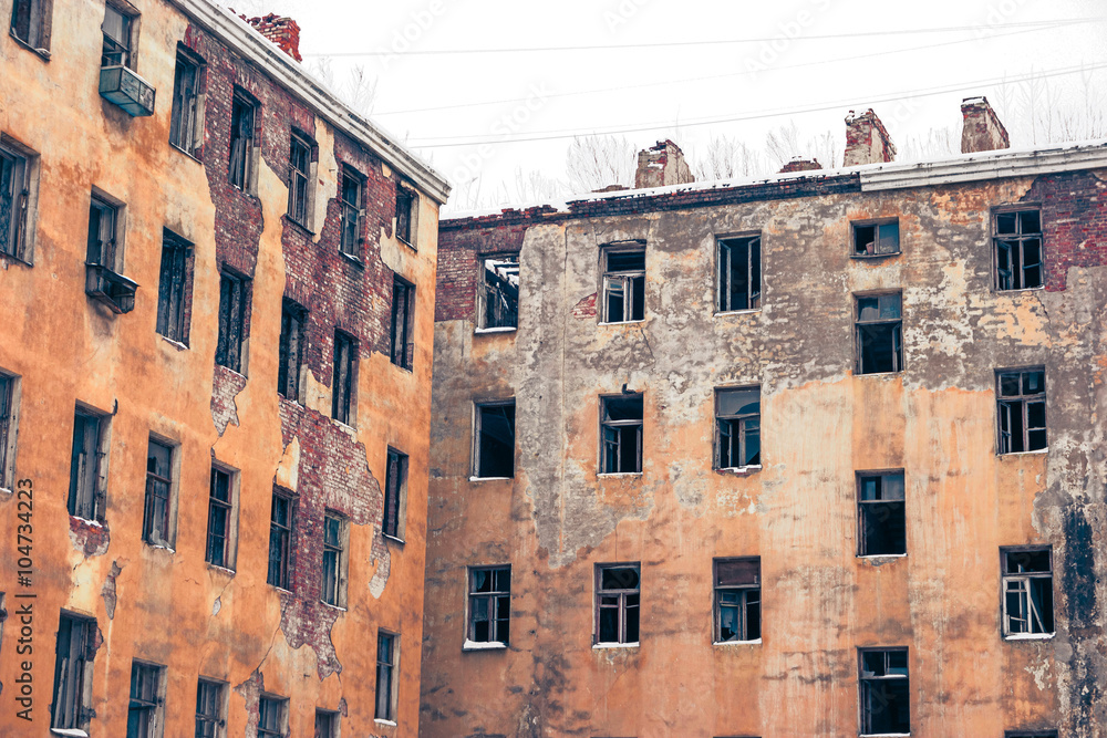 Old abandoned buildings wall with empty windows Stock Photo | Adobe Stock
