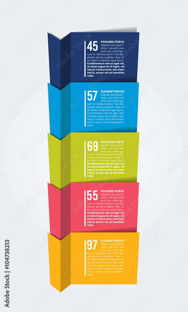 5 Steps arrow tutorial, chart, diagram. One, two, three, four, five ...