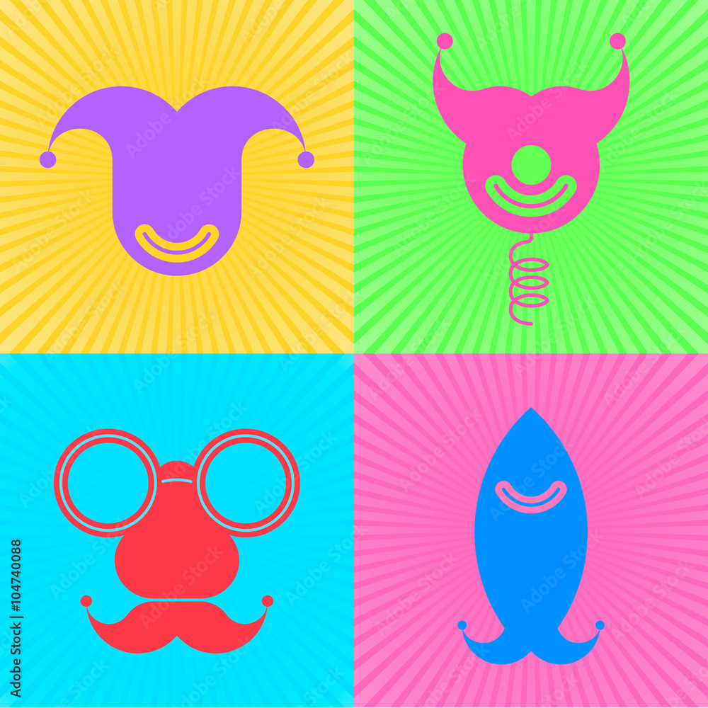 Colorful vector flat icon set of april fools day symbols. Vector ...