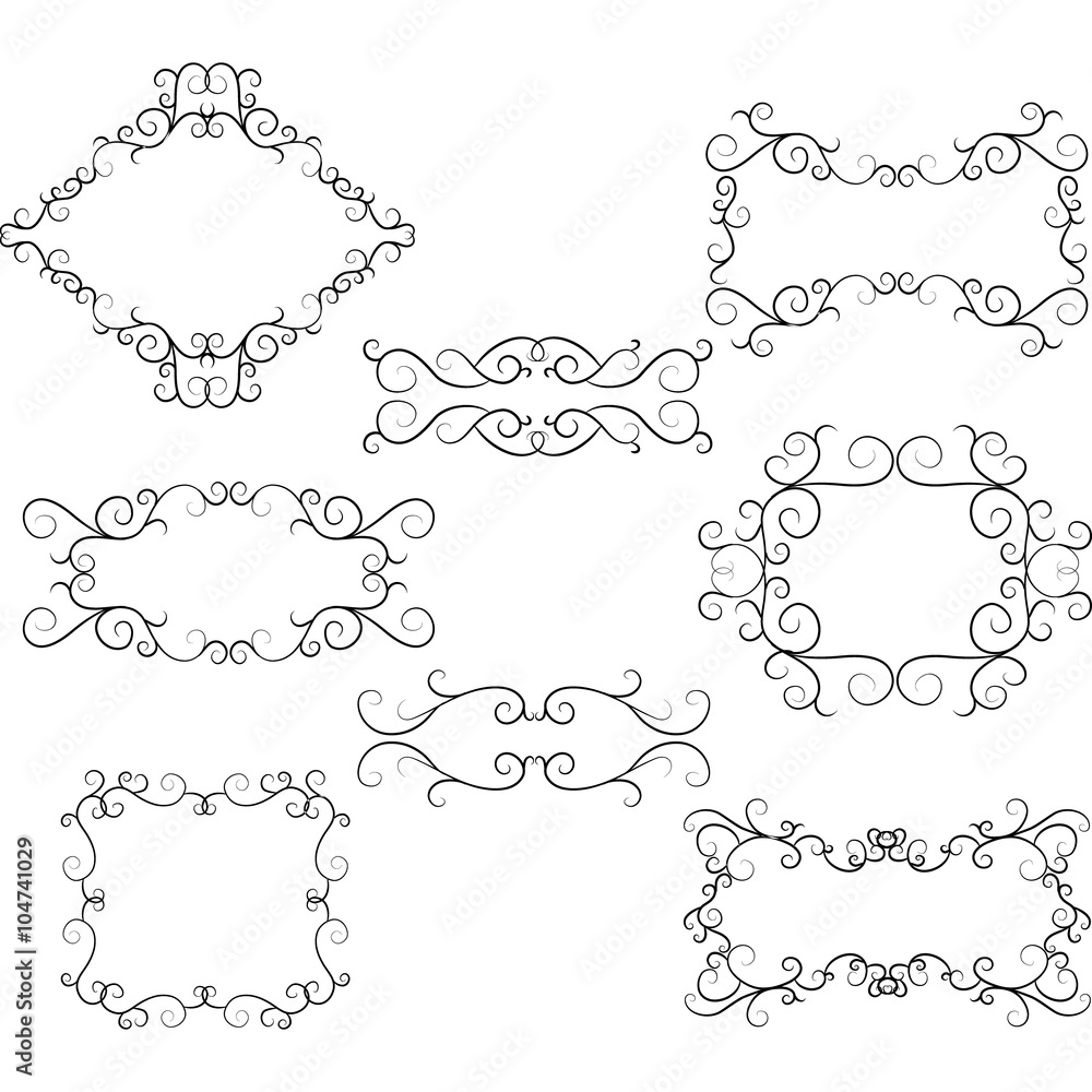Flourish Swirl Border Frame Collection Stock Vector | Adobe Stock