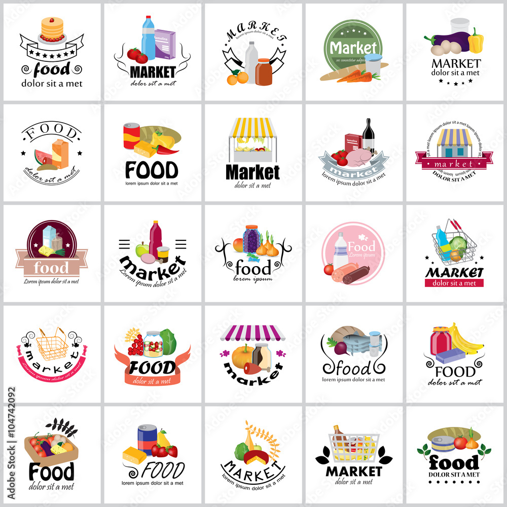 Food And Market Icons Set-Isolated On White Background:Vector ...