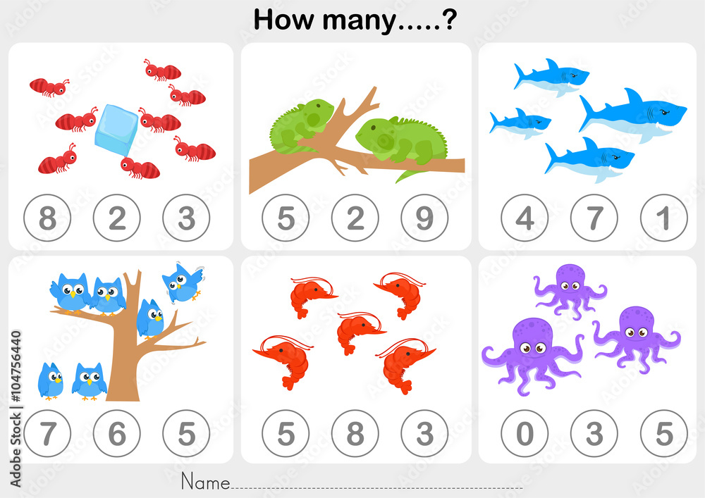 Counting object for kids - Education worksheet Stock Vector | Adobe Stock