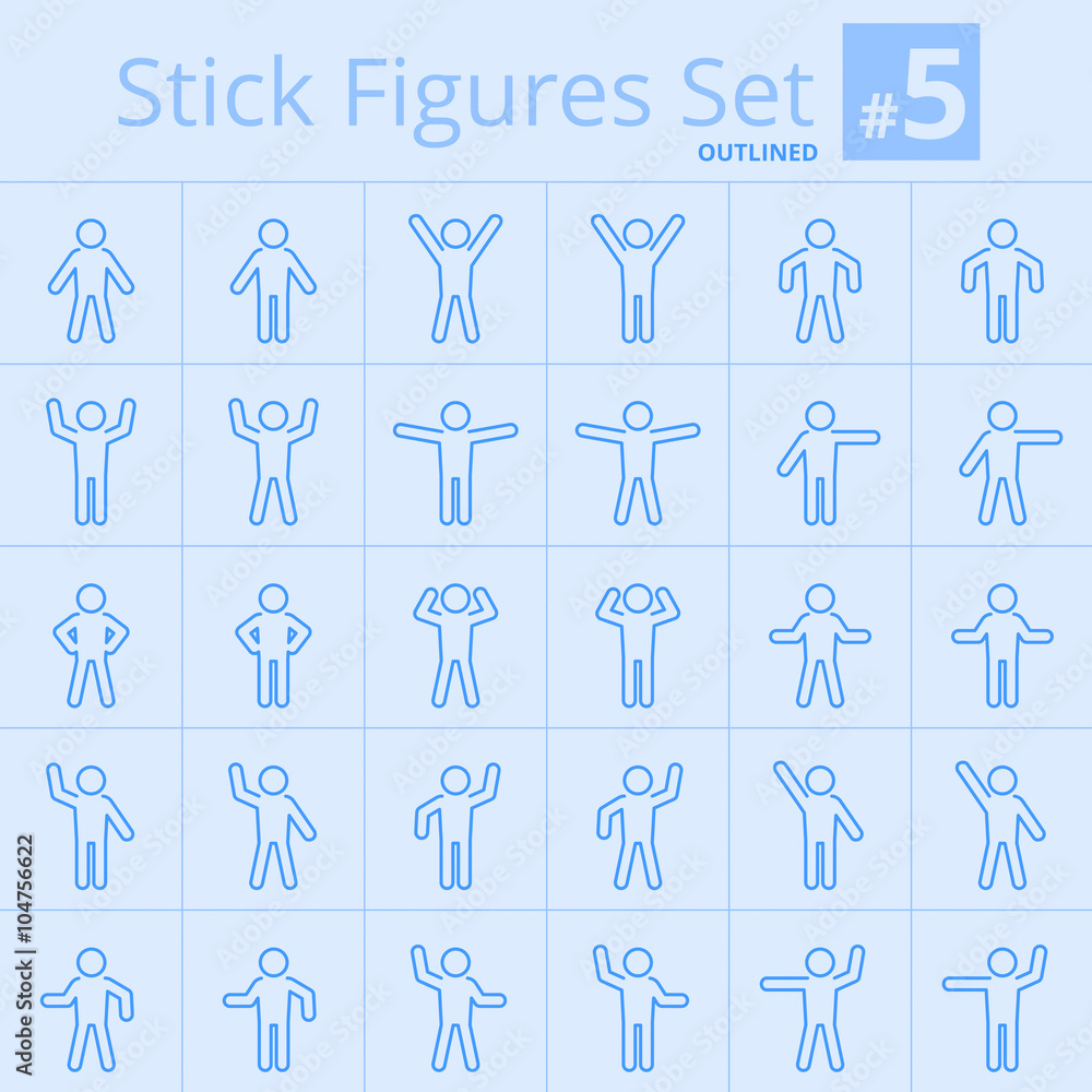 Vector stick figure icon set of male poses and gestures in various ...