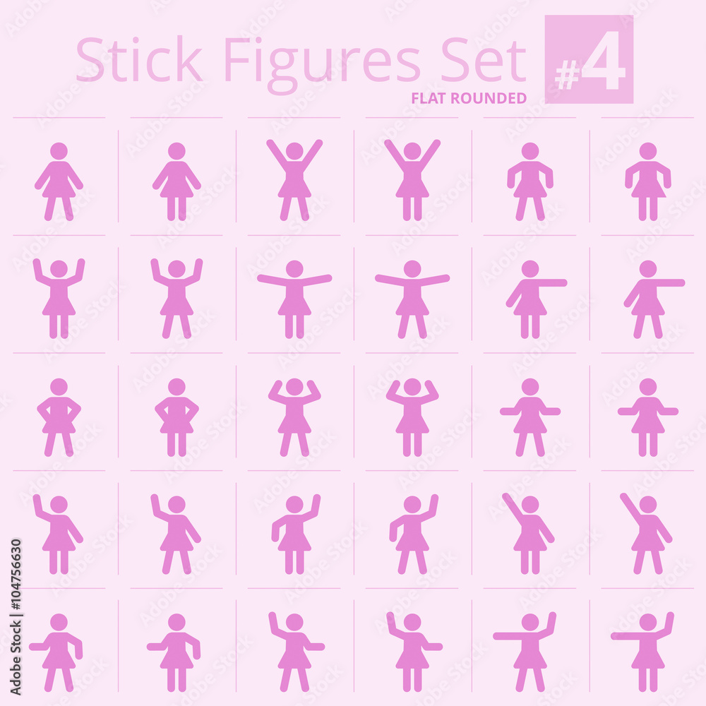 Vector stick figure icon set of female poses and gestures in various ...