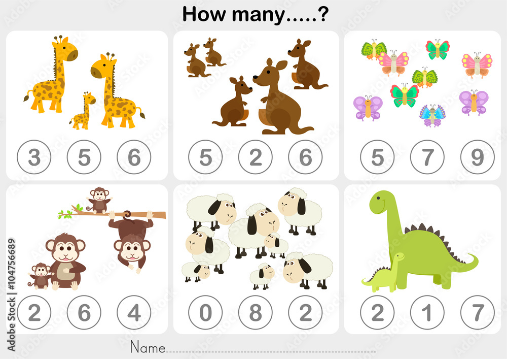 Counting object for kids - Education worksheet Stock Vector | Adobe Stock