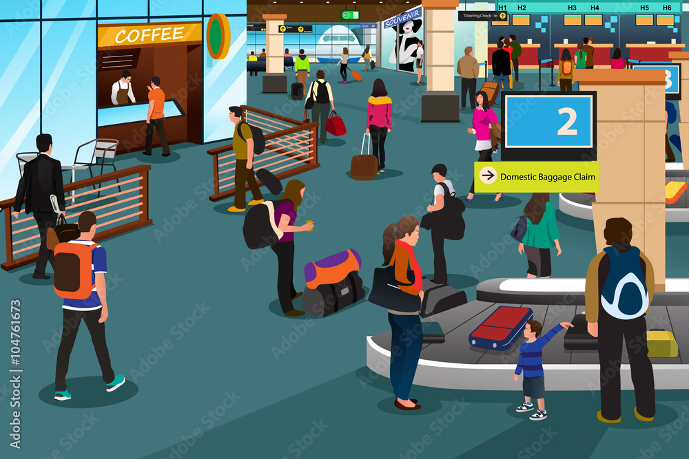 People Inside Airport Scene Stock-Vektorgrafik | Adobe Stock