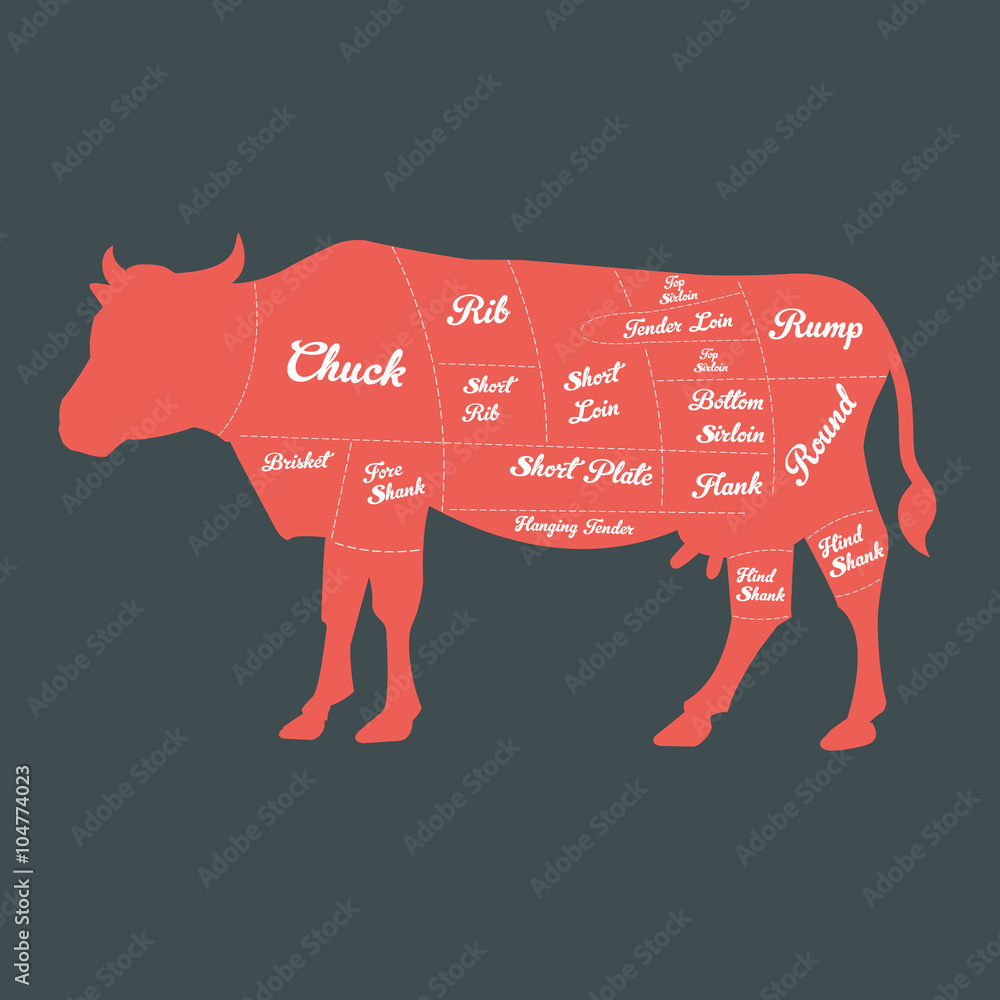 Illustration of Beef Cuts Chart Stock Photo | Adobe Stock