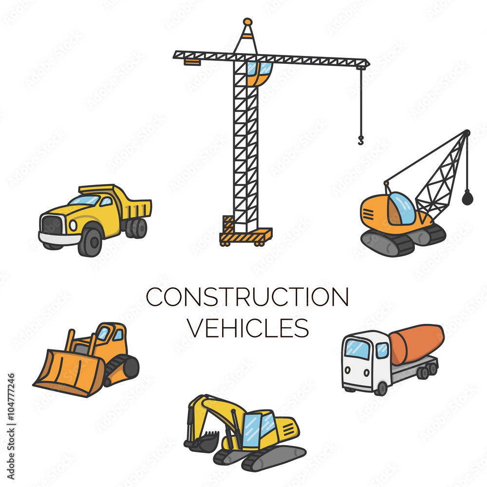Construction vehicles cartoon vector illustration Stock Vector | Adobe ...