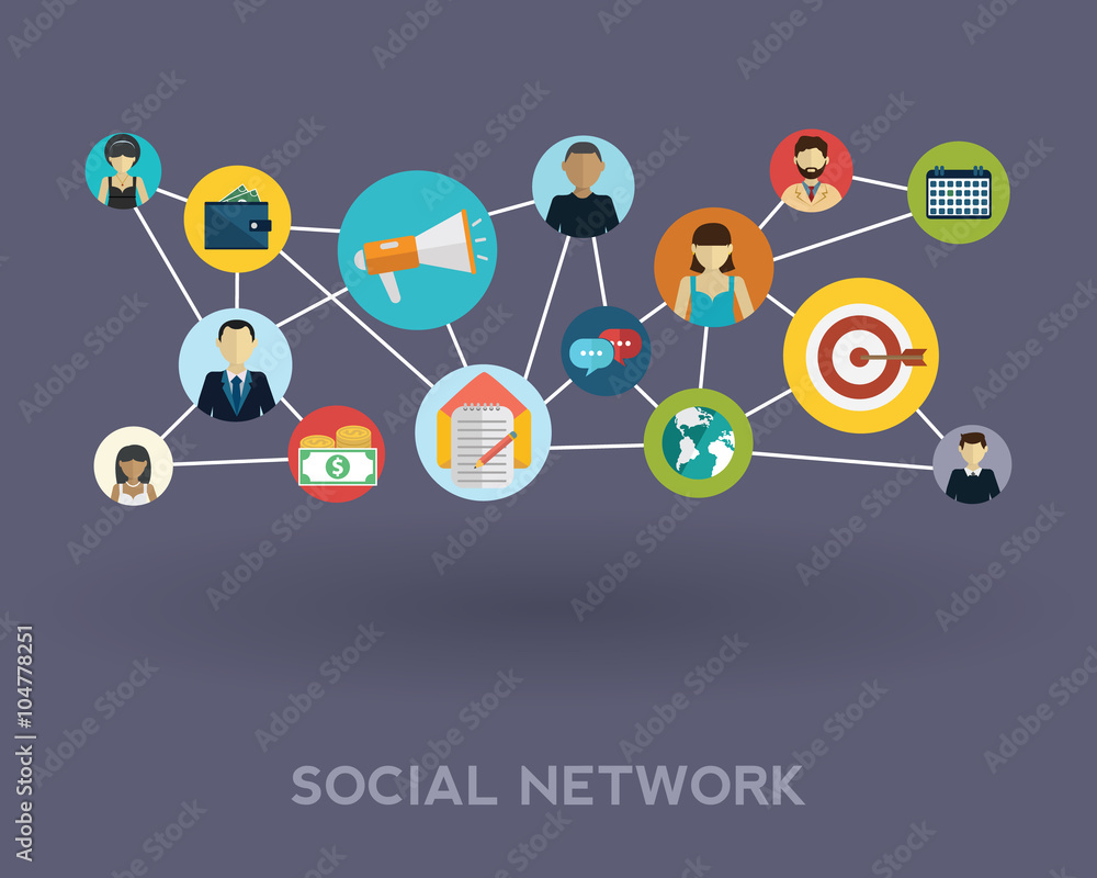 Social media network. Growth background with lines, circles and ...