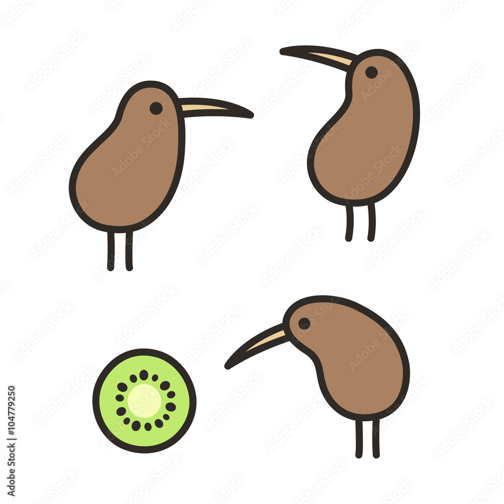 doodle kiwi birds set Stock Vector | Adobe Stock
