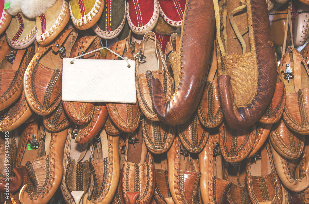 Opanci-Serbian traditional shoes made of natural leather with a empty ...