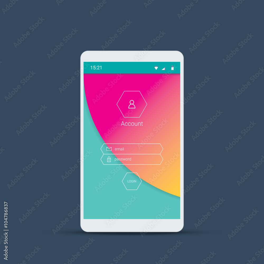 Mobile user interface screen with material design background. Login ...