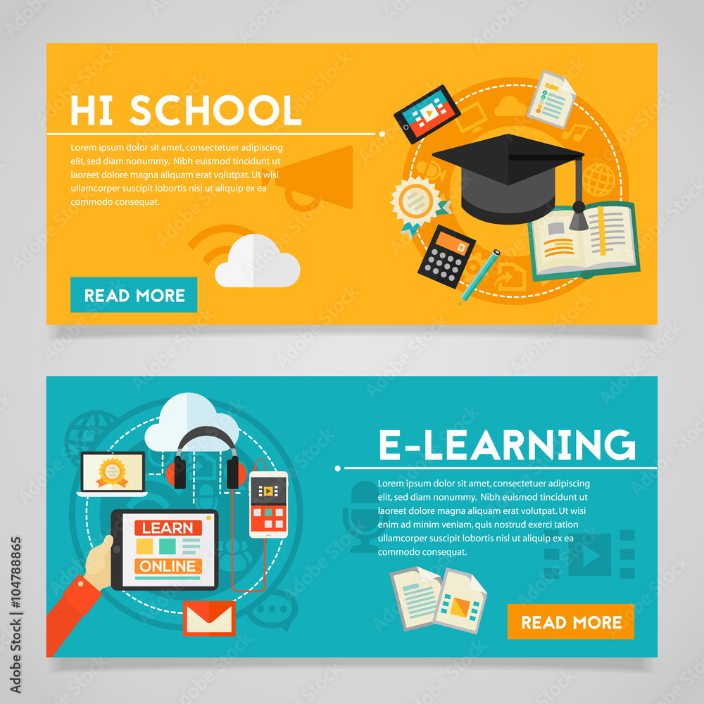Education and E-learning Concept Banners Stock Vector | Adobe Stock