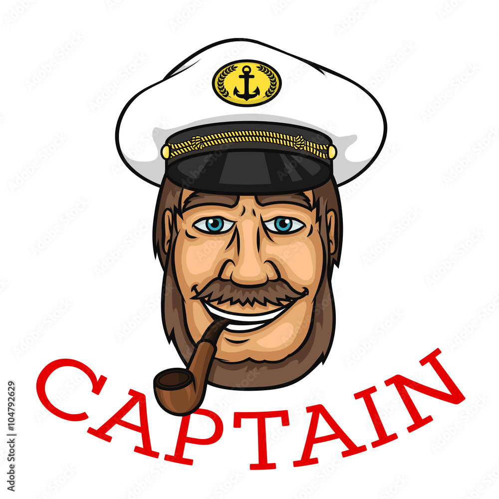 Bearded captain with pipe and white cap Stock Vector | Adobe Stock