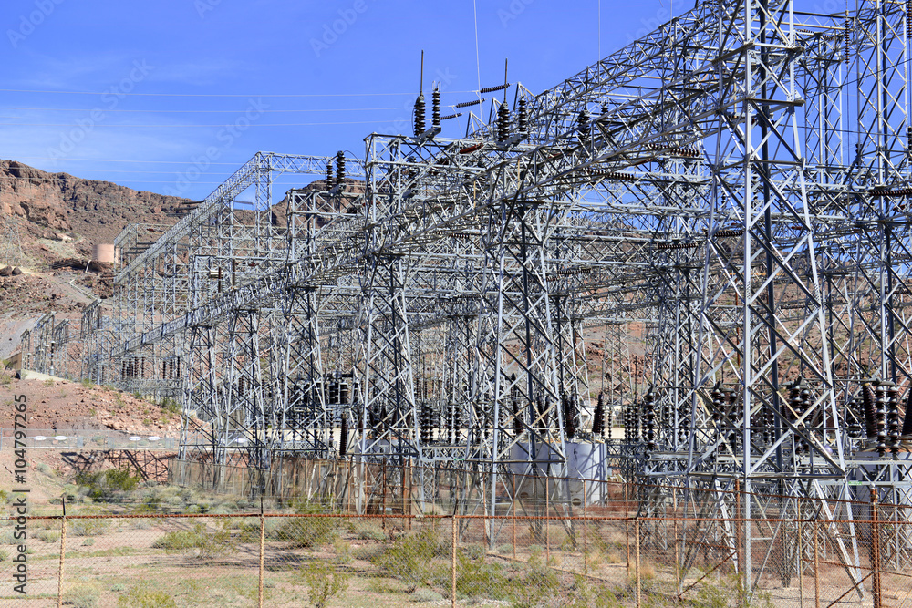 Electrical substation with high voltage components in the desert outside Las Vegas, Nevada Stock ...